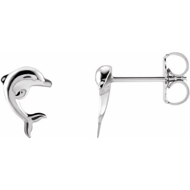 tiny dolphin ear stud earrings in polished fourteen karat yellow or white gold circlesmith
