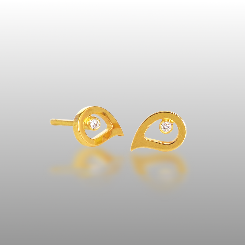 Paisley Diamond Ear Studs Pratima Design Fine Art Jewelry Maui Hawaii