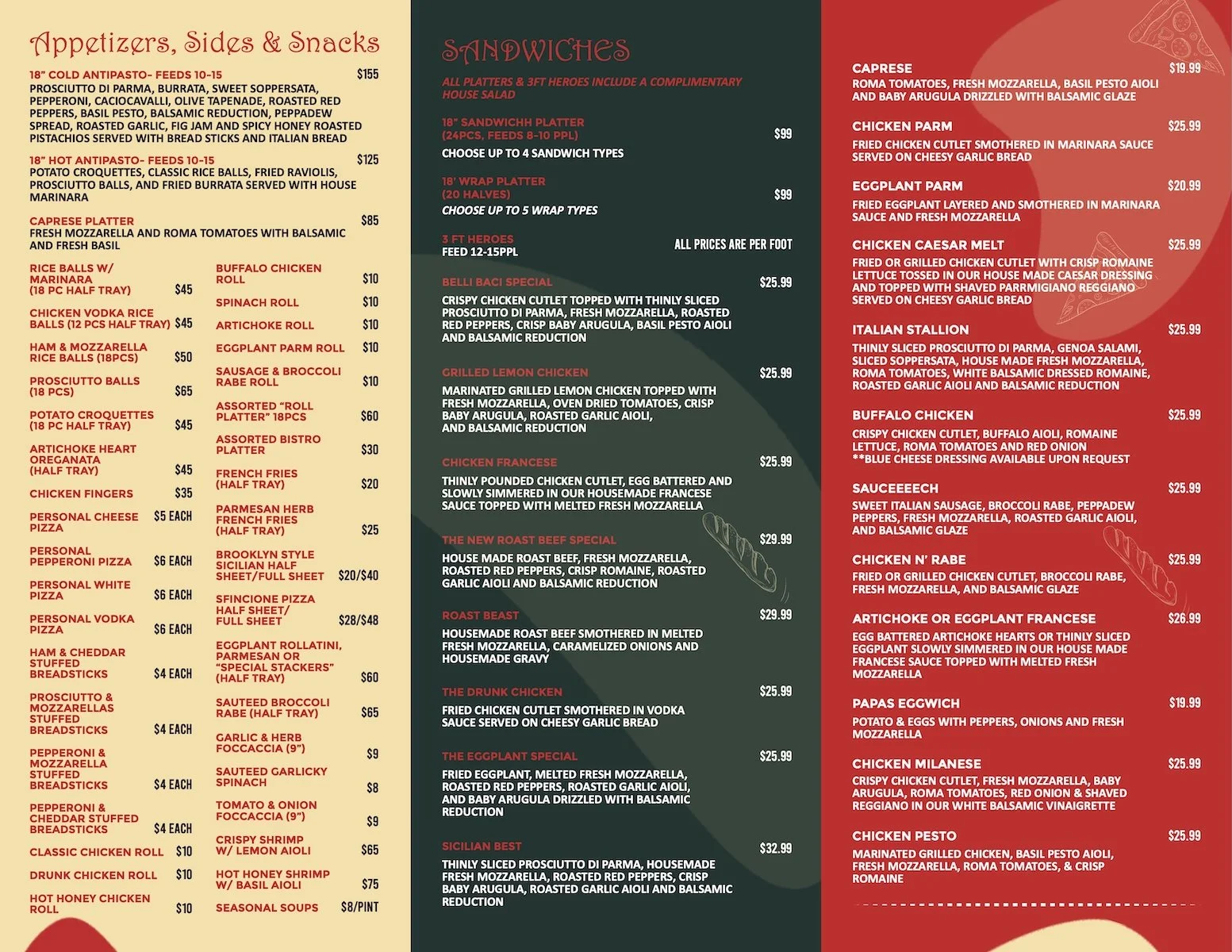 CATERING MENU — Belli Baci Bakery