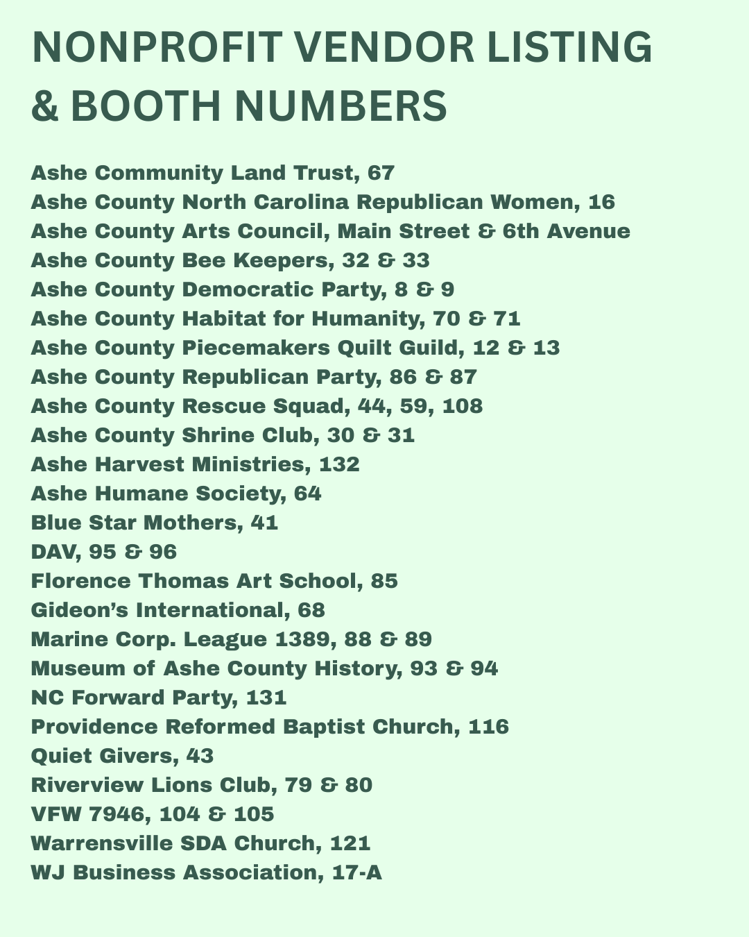 Vendor Lists & Locations — Christmas in July Festival