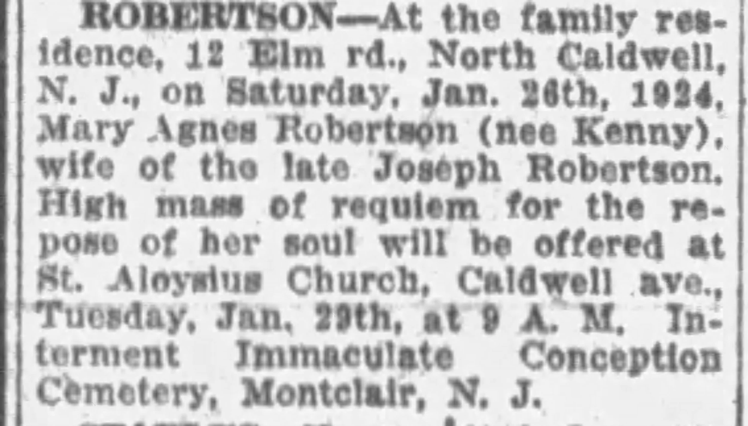 The Son Who Searched: Joseph Robertson & Mary Agnes Kenny — STORYLINE ...