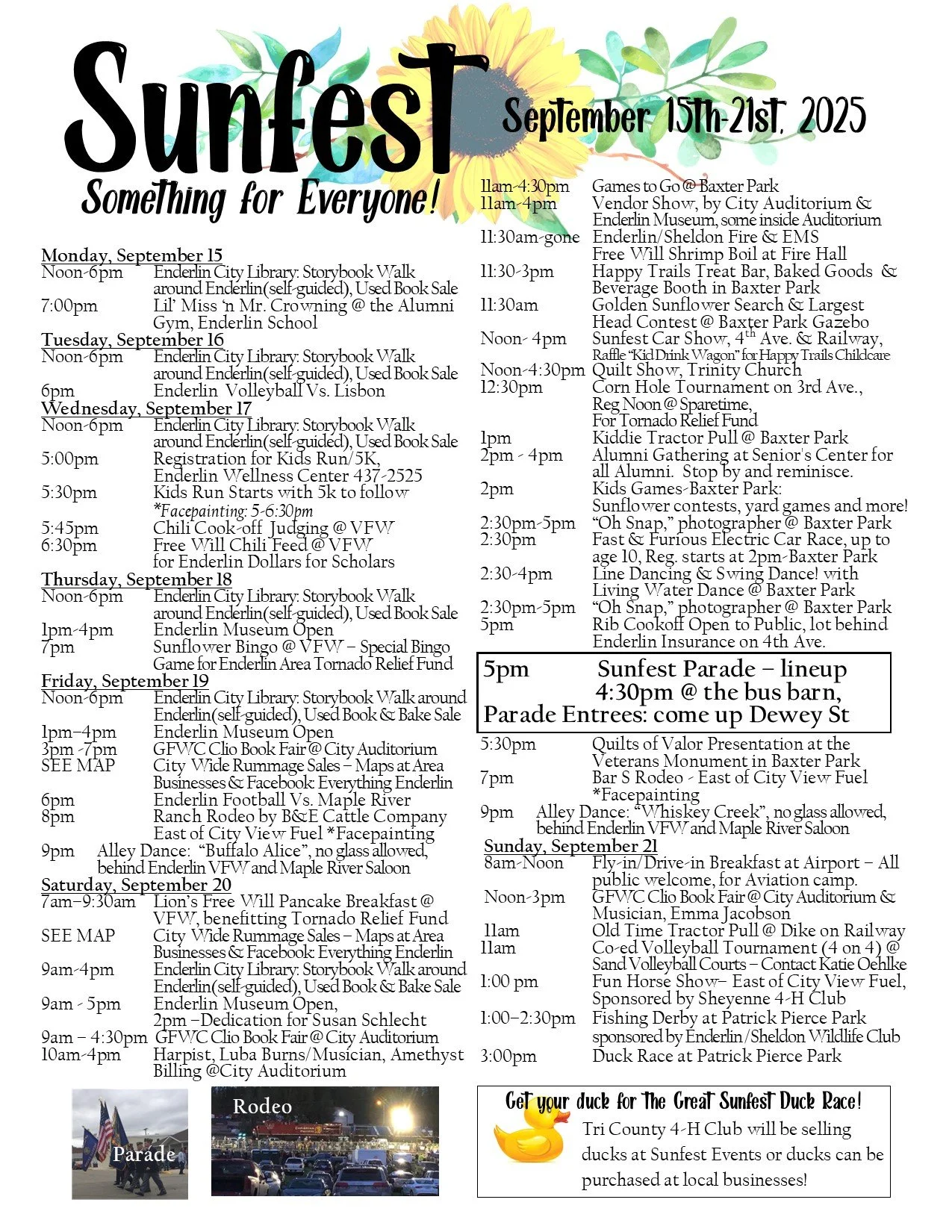 Sunfest: September 15-21, 2025 — Enderlin, ND