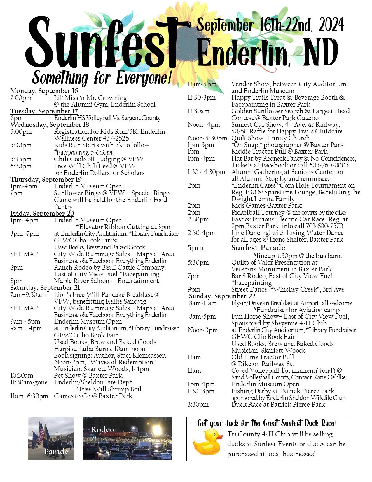 Sunfest: September 16-22, 2024 — Enderlin, ND