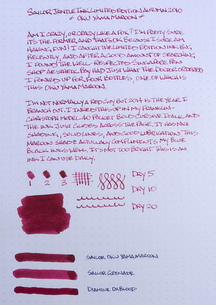 Sailor Jentle Limited Edition Autumn 2010 Oku Yama Maroon Ink Review ...