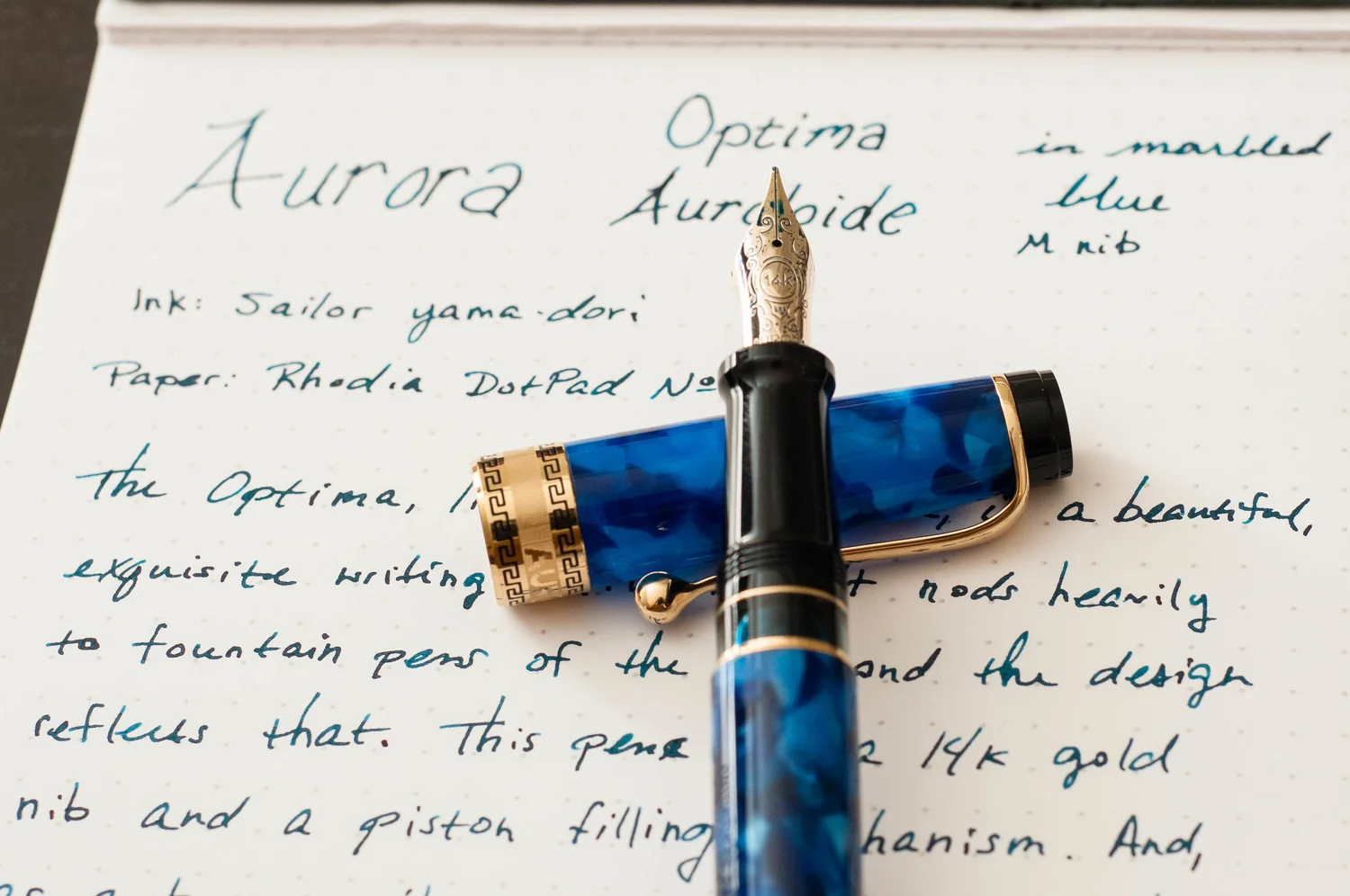 Aurora Optima Blue Auroloide Fountain Pen Review — The Pen Addict