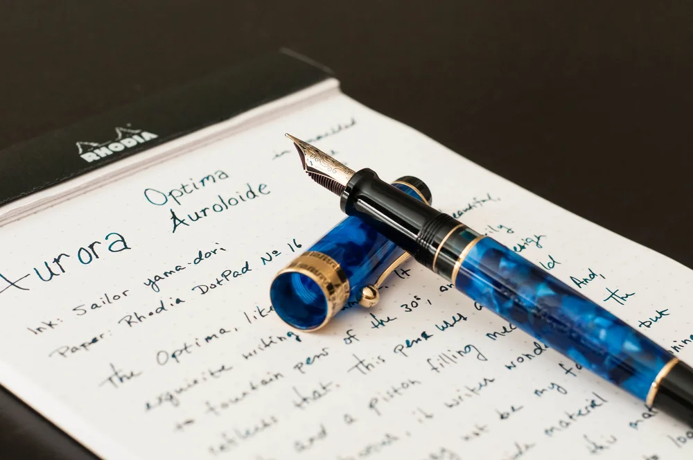 Aurora Optima Blue Auroloide Fountain Pen Review — The Pen Addict