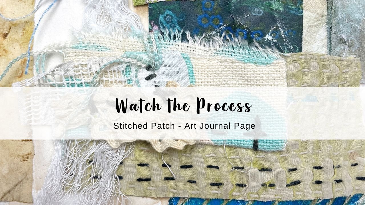 Hand stitching in art journaling with fabric and paper