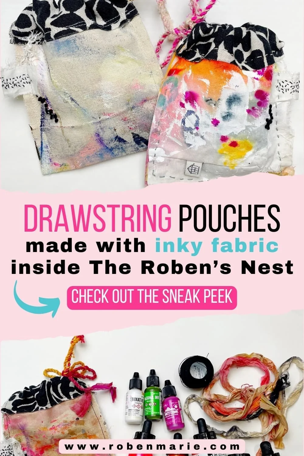 Inside the Roben's Nest: A Peek at Inky Fabric Drawstring Pouches
