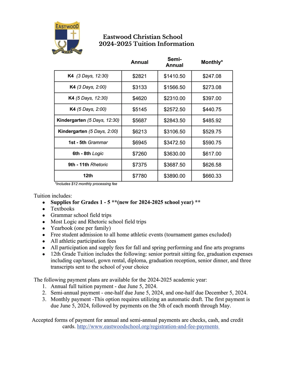 Tuition Rates — Eastwood Christian School