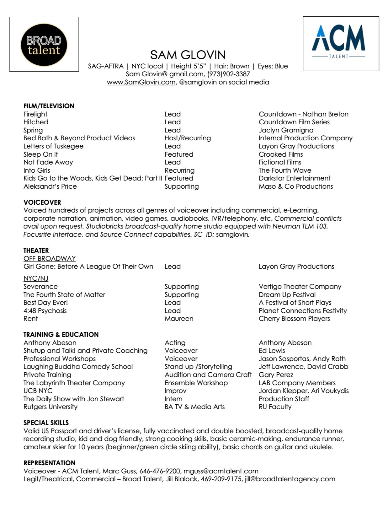 Resume — SAM GLOVIN