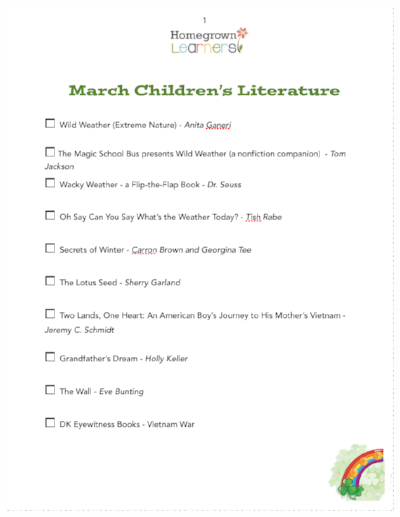 Children's Literature for March — Homegrown Learners