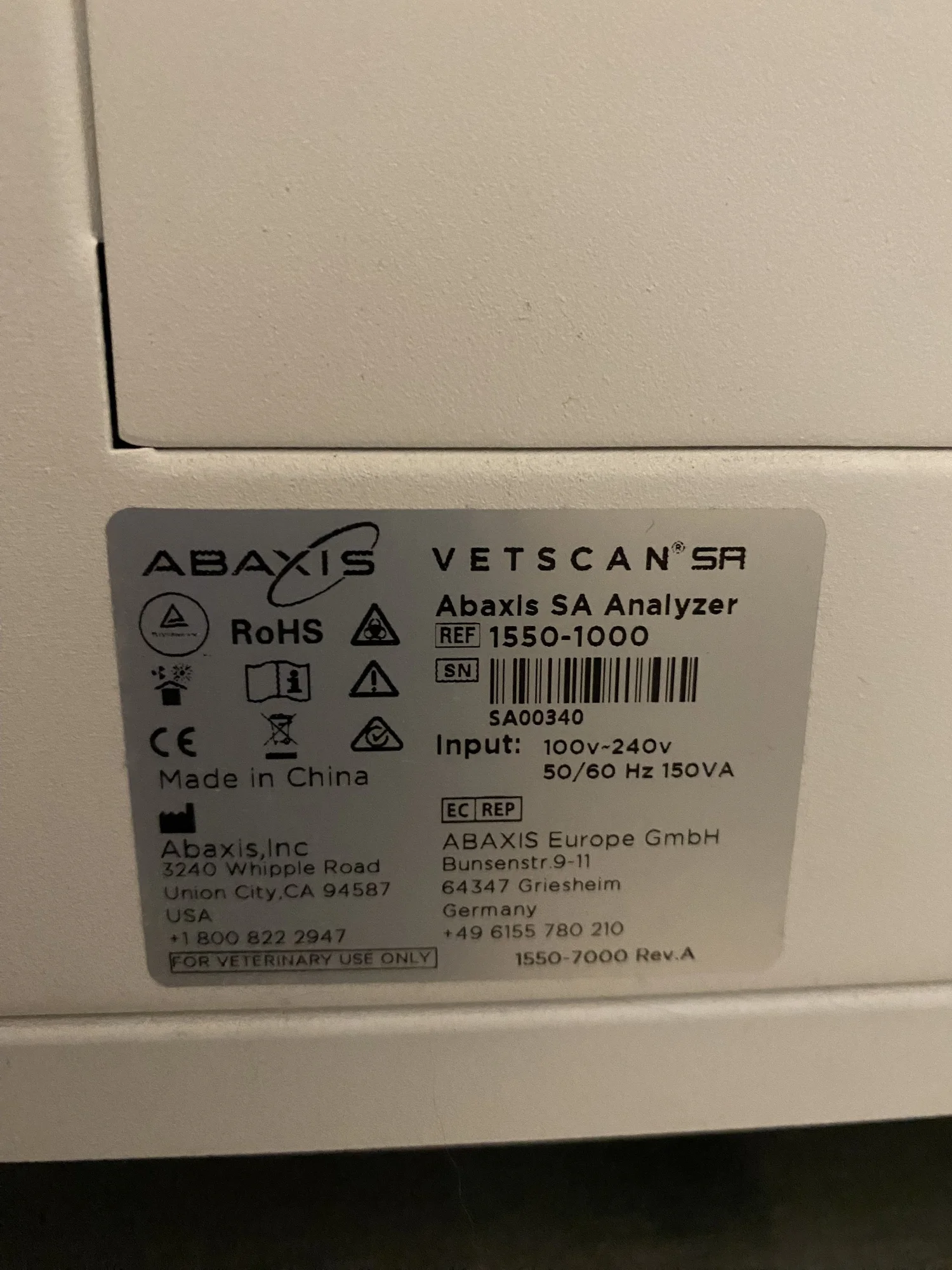PRICE DROP!! 2018 Abaxis SA Analyzer in WA — Used Vet Equipment