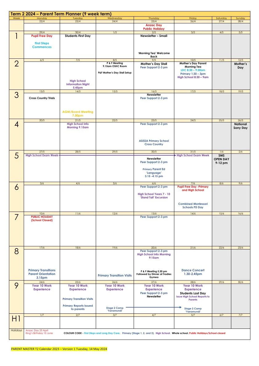 Term Calendar — Sydney Montessori School