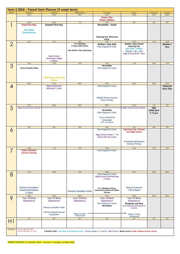 Term Calendar — Sydney Montessori School