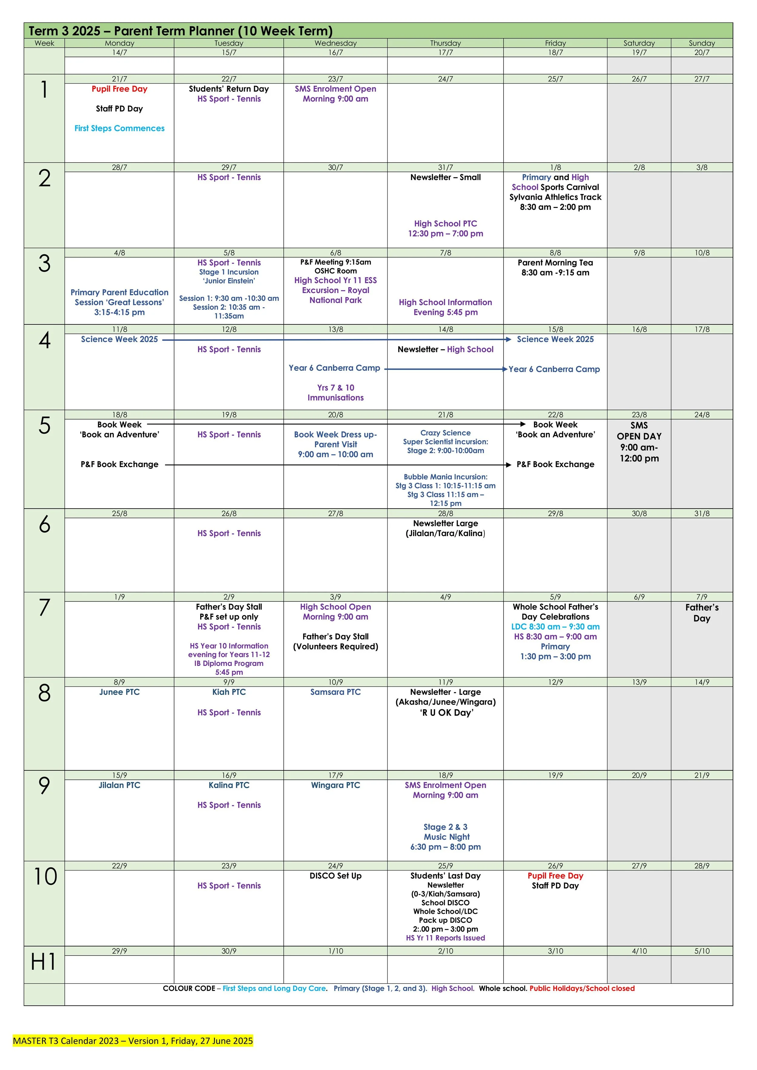 Term Calendar — Sydney Montessori School