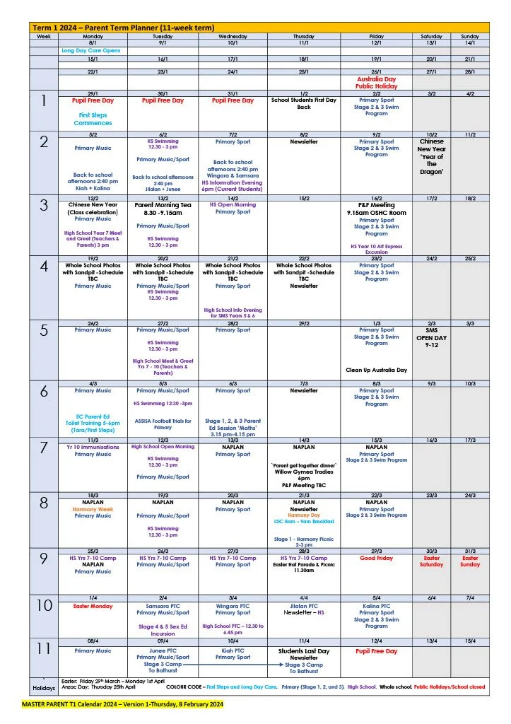 Term Calendar — Sydney Montessori School