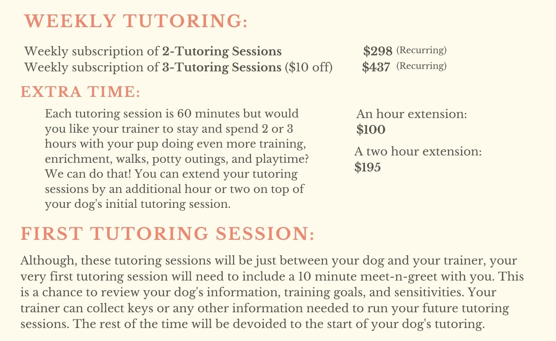 Tutoring sessions — Tuff Pup Training