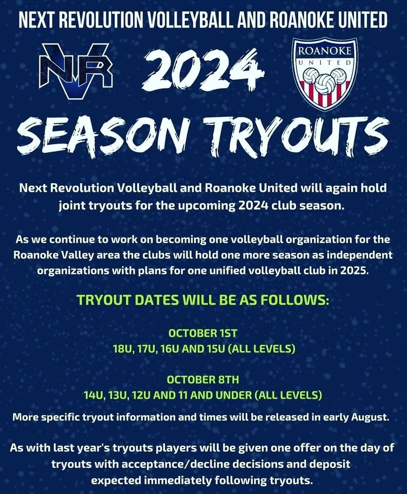 Team Tryouts — Roanoke United Volleyball