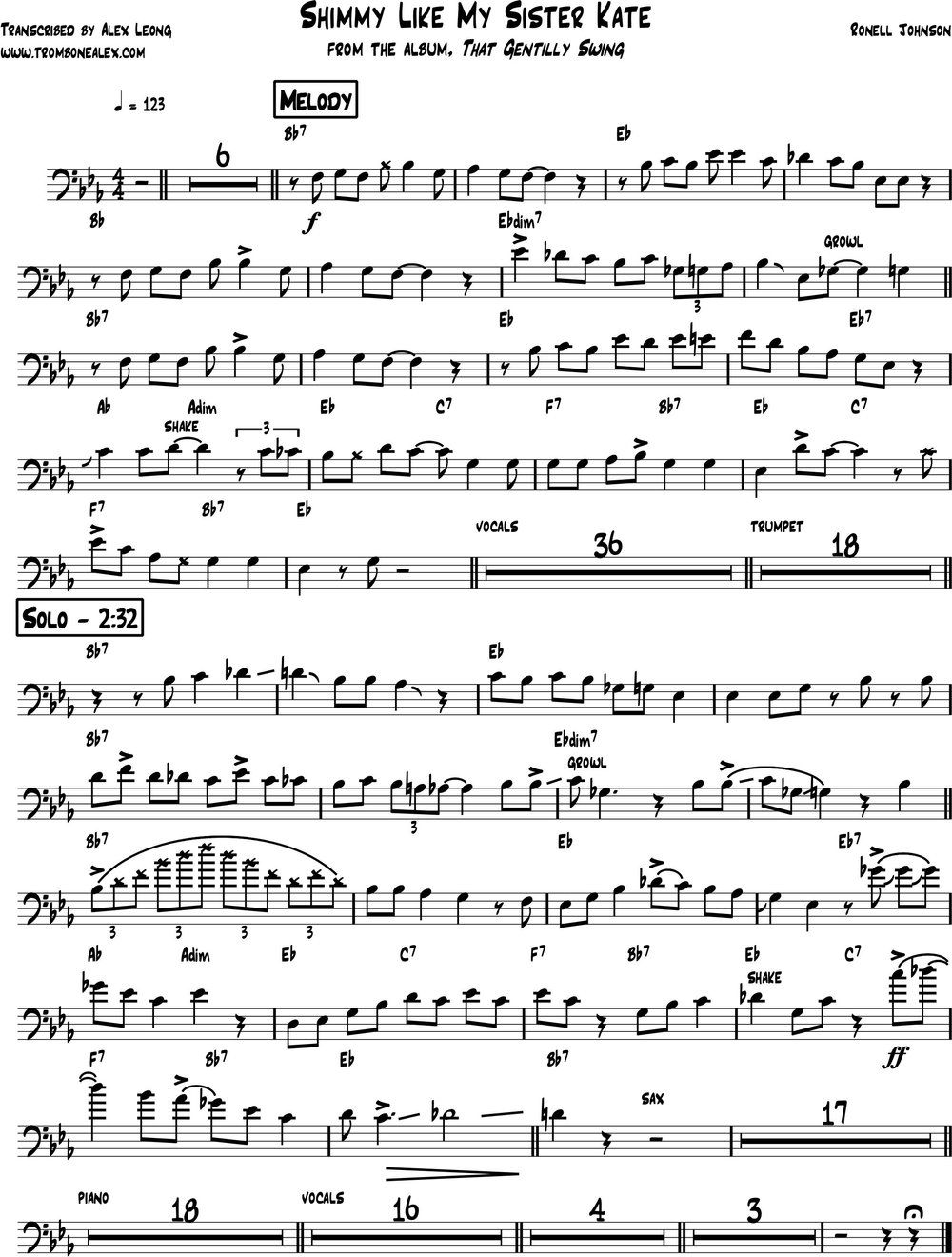 "Shimmy Like My Sister Kate" - Ronell Johnson | trombone.alex