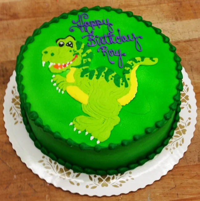 Round Cake with Piped T-Rex — Trefzger's Bakery