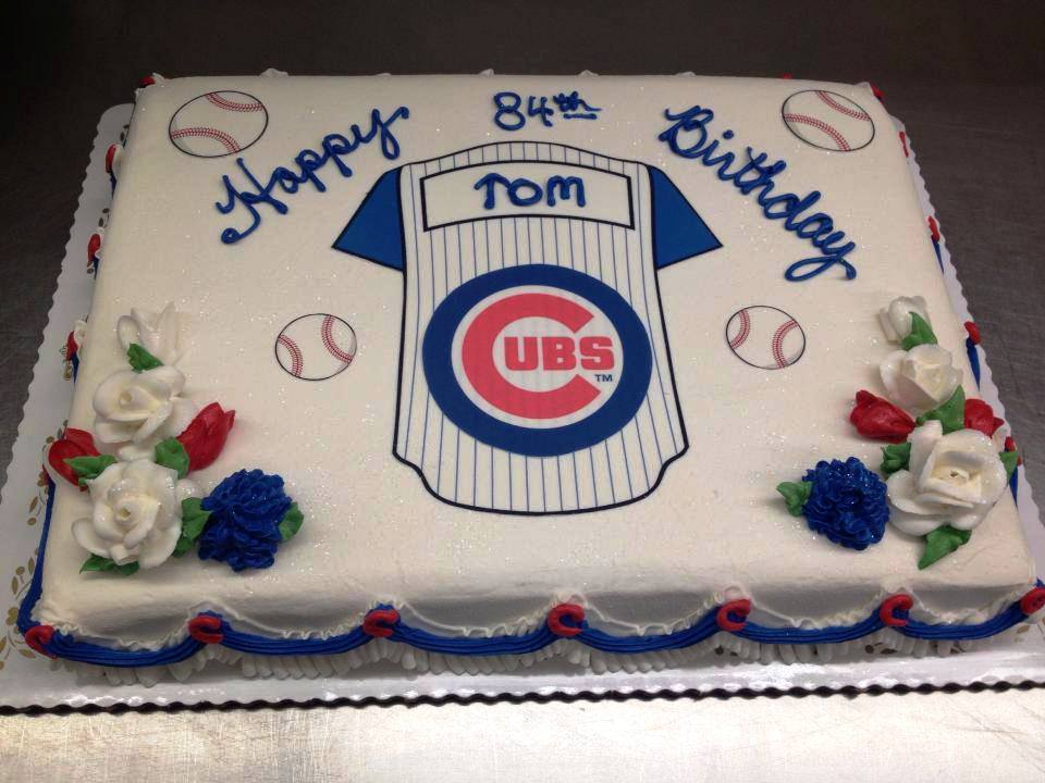 Round Cake with Piped Cubs Logo and Pinstripes — Trefzger's Bakery