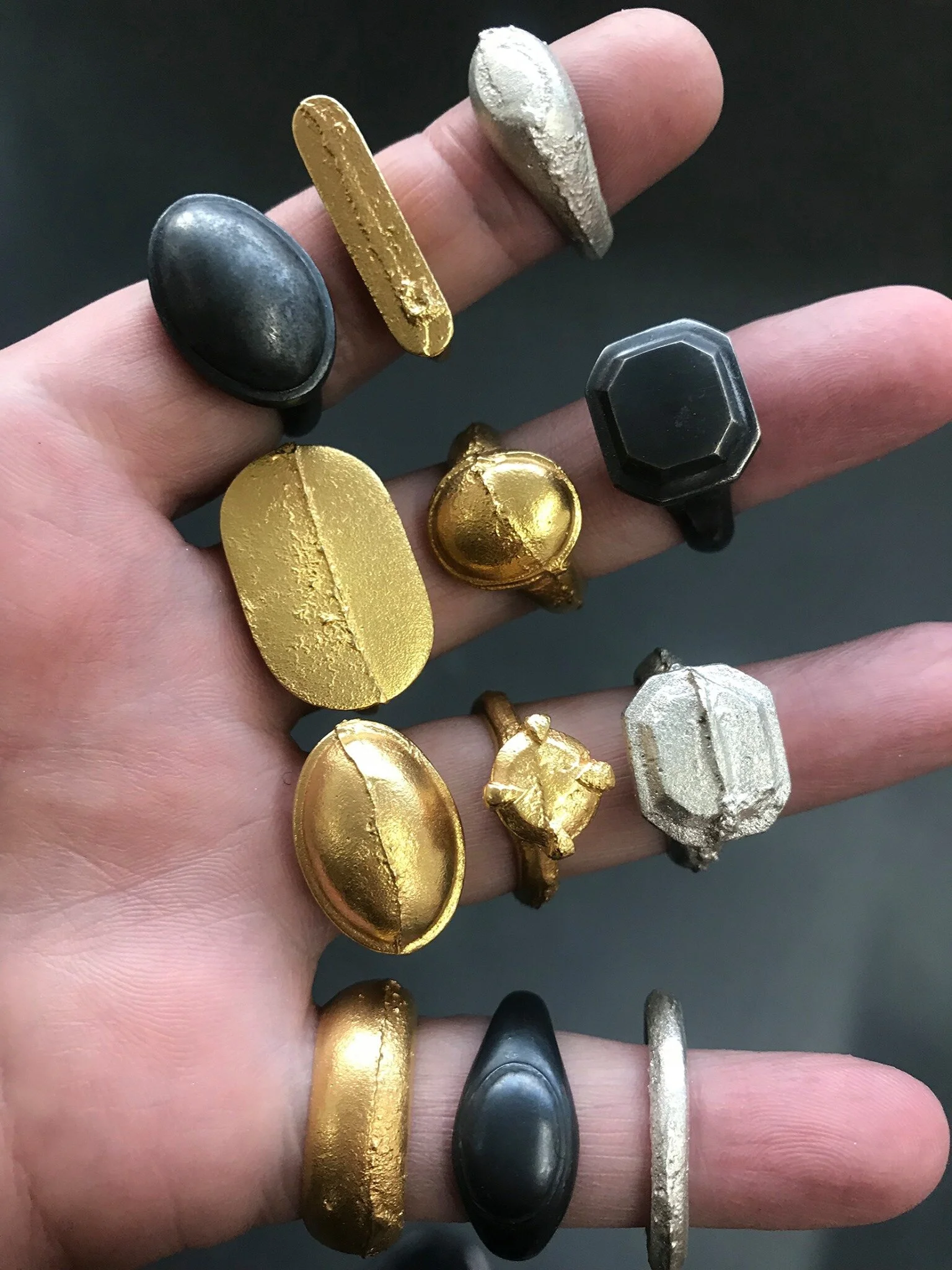 recycled 18ct gold 8.5mm wide textured D shape wedding ring — Sian Evans