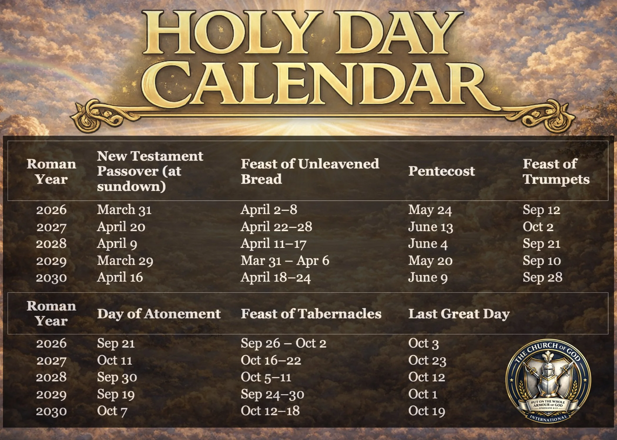 Holy Day Calendar — The Church of God International