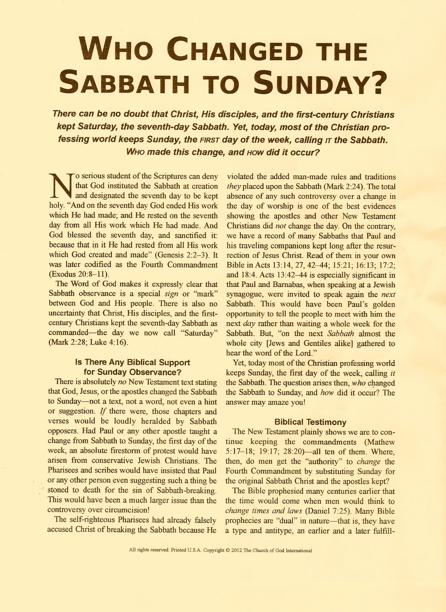 The Sabbath — The Church of God International