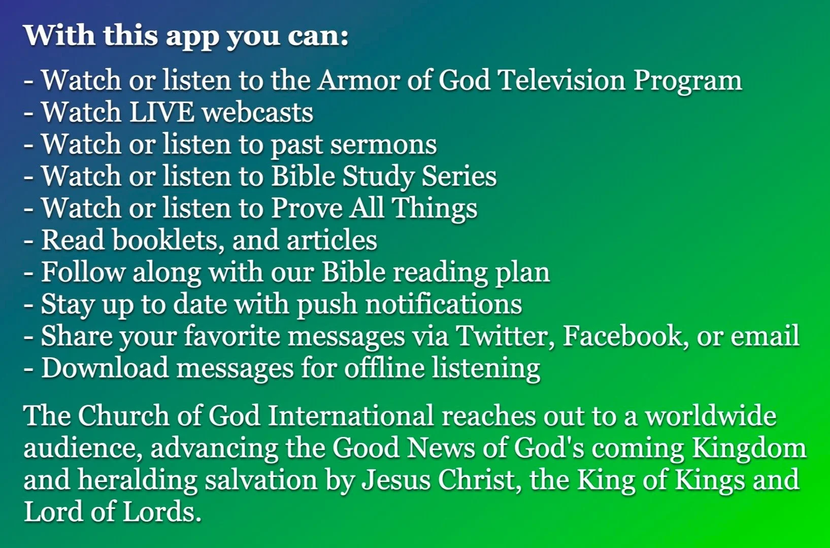 CGI Digital Network App — The Church of God International