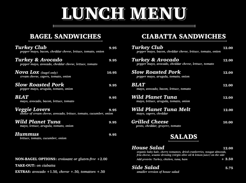 Menus — Sweet Bar Bakery