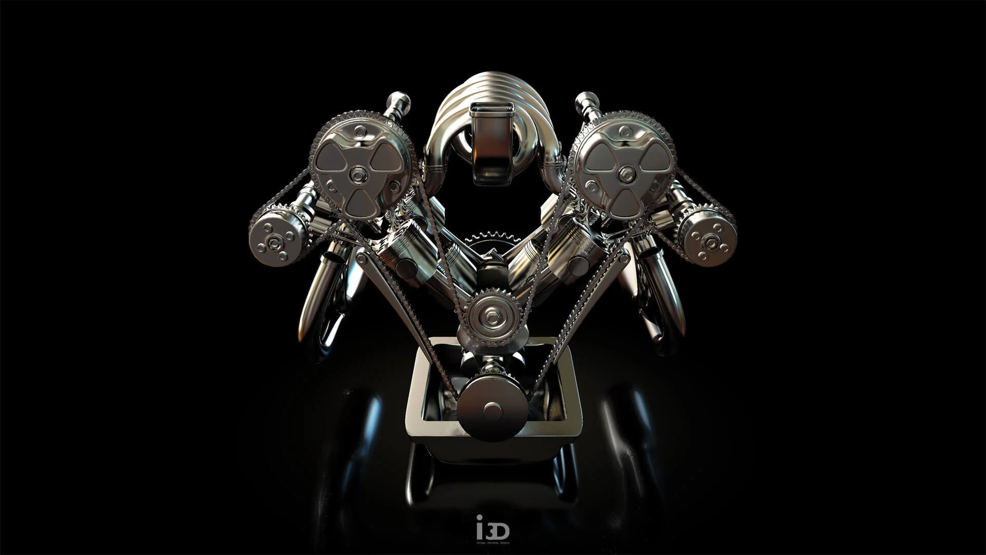 A 3D Procedurally Animated V6 Engine