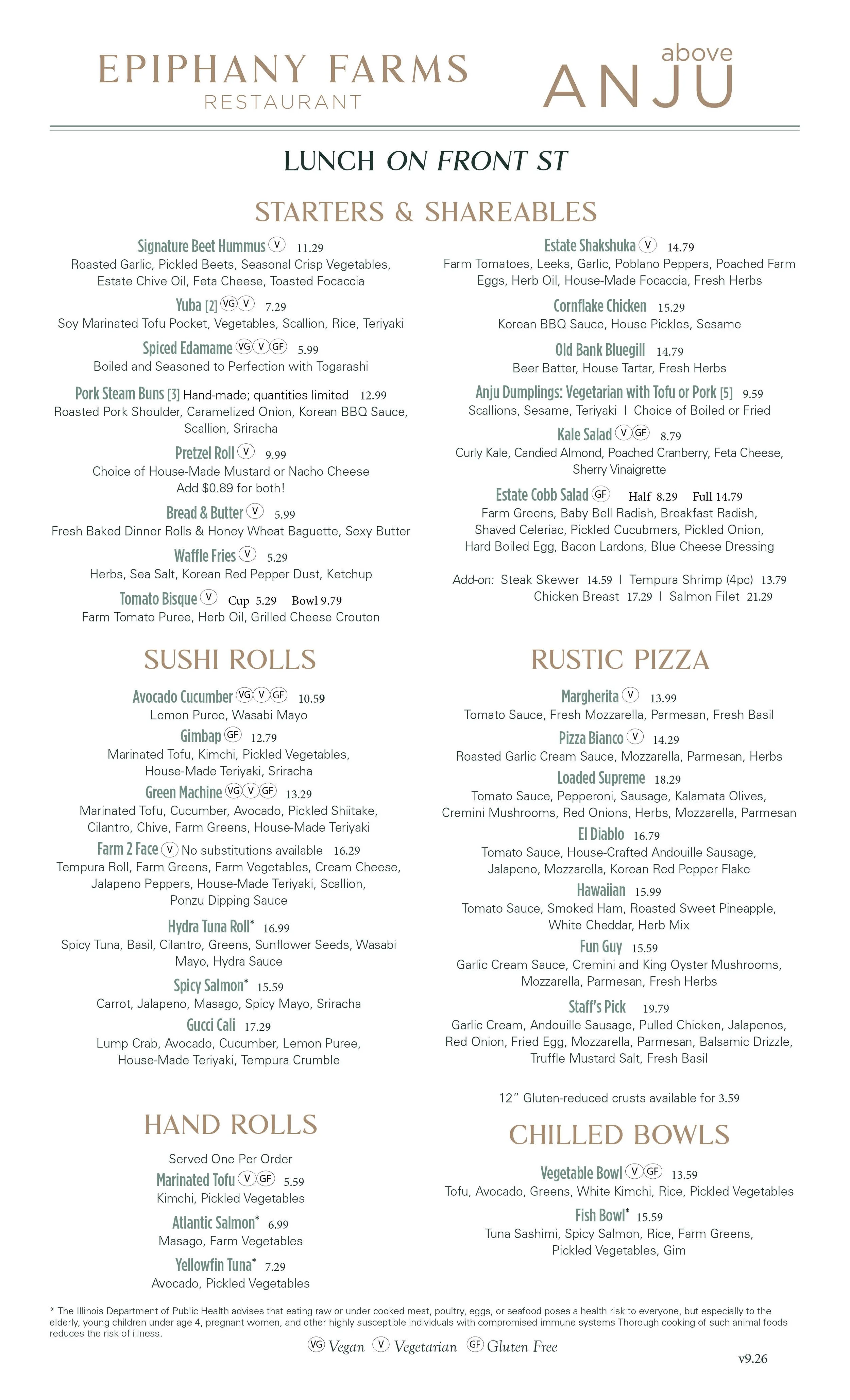 Menu — Epiphany Farms Hospitality Group
