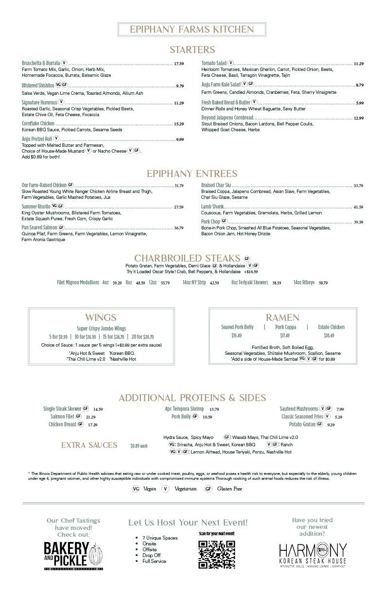 Menu — Epiphany Farms Hospitality Group