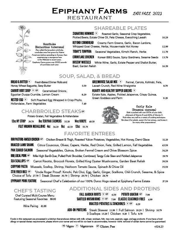 Menu — Epiphany Farms Hospitality Group