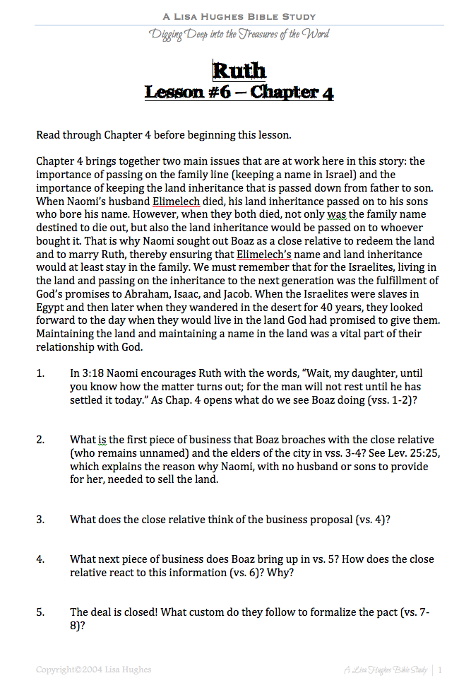 6 Week Inductive Study of the Book of Ruth, Lesson 6 — Scripture Paths