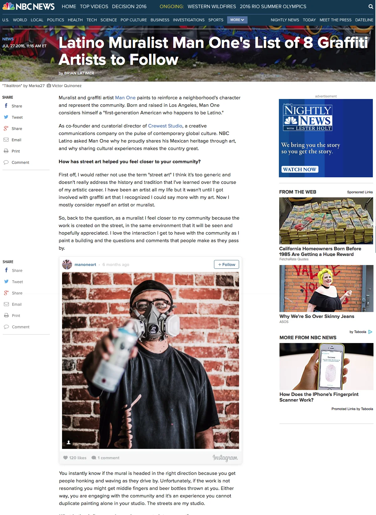 MY LIST OF 8 GRAFFITI ARTISTS TO FOLLOW - NBC NEWS — Man One Art