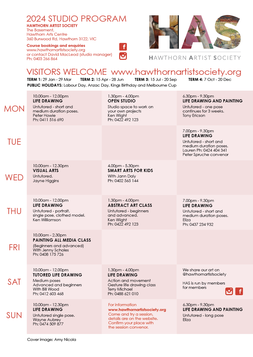 Studio Timetable — Hawthorn Artist Society