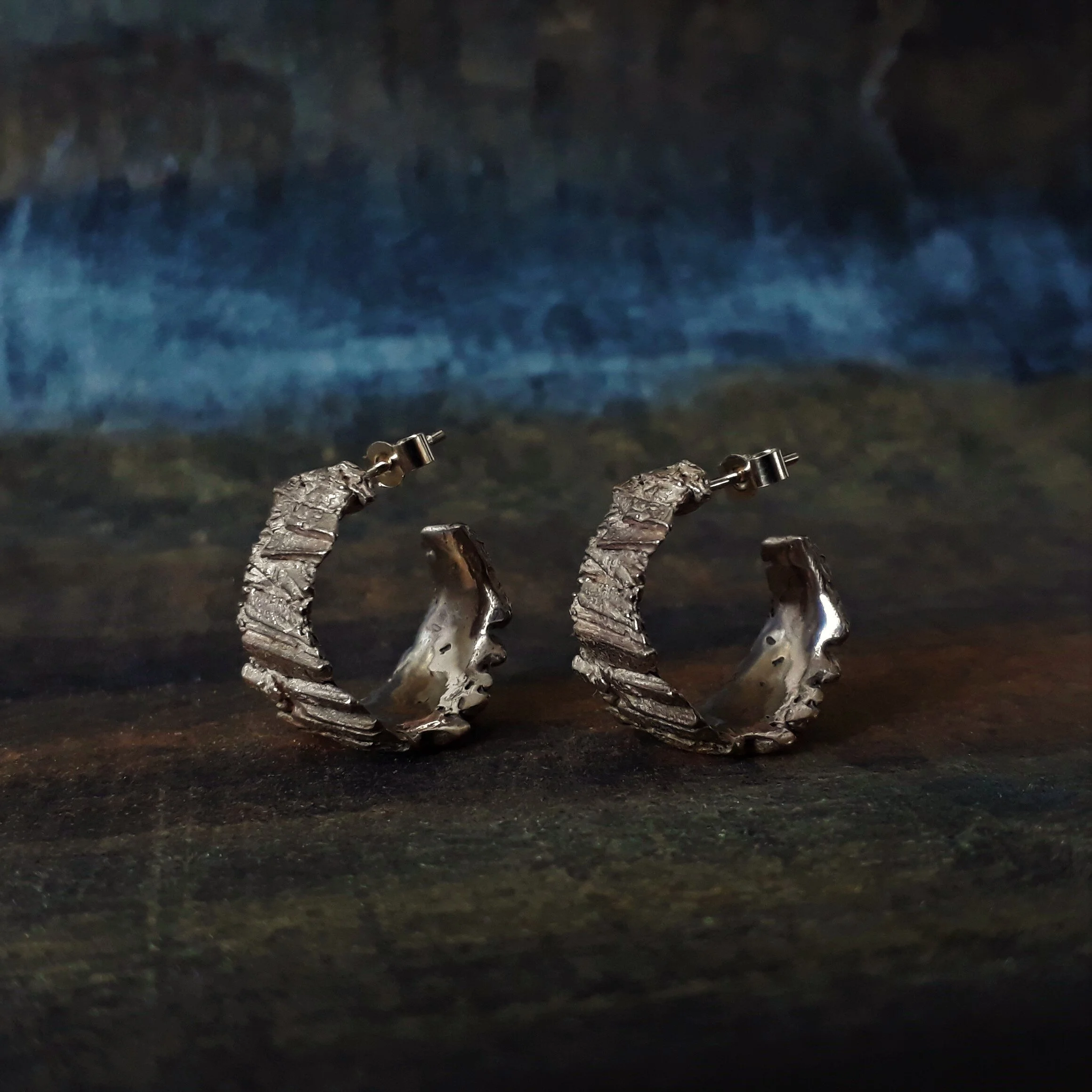 Icelandic Basalt Hoops 9ct Gold & Bronze — JADE MELLOR