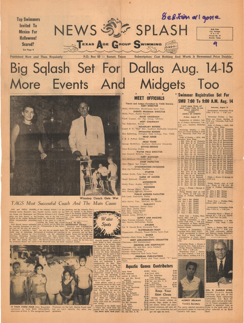 Blast from the Past! It's Splash! #9 — Texas Swimming & Diving Hall of Fame