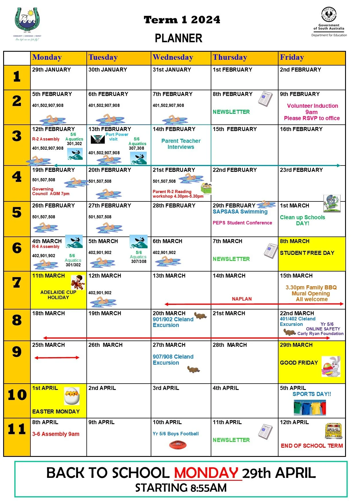 Term 1 Planner — Port Elliot Primary School