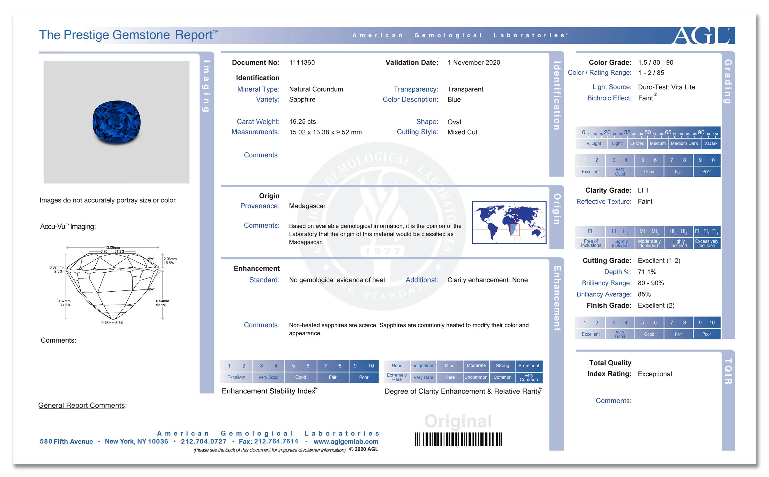 The Prestige Report™ with Grading — American Gemological Laboratories