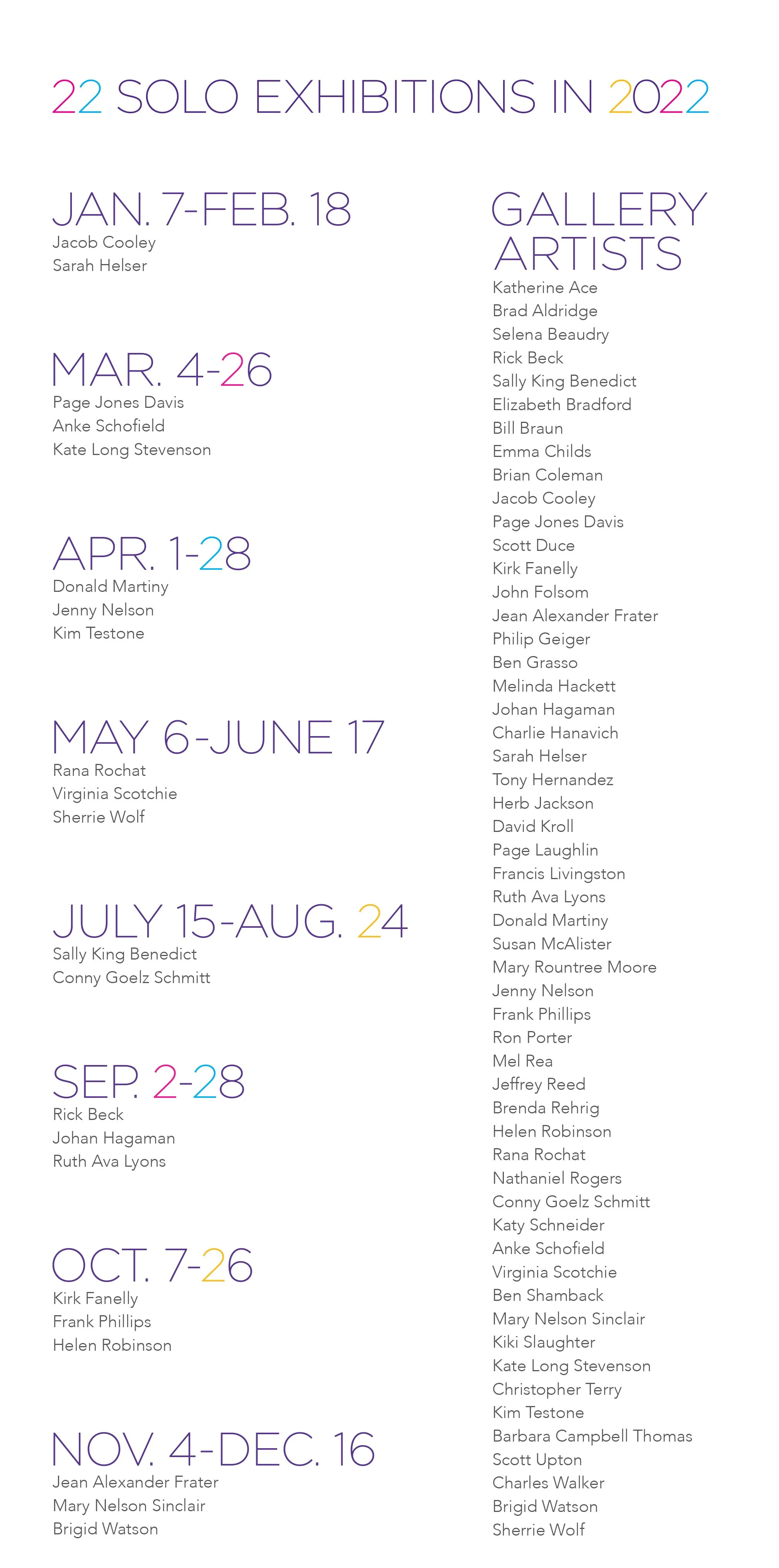 HBG exhibition schedule 2022 — hidell brooks gallery