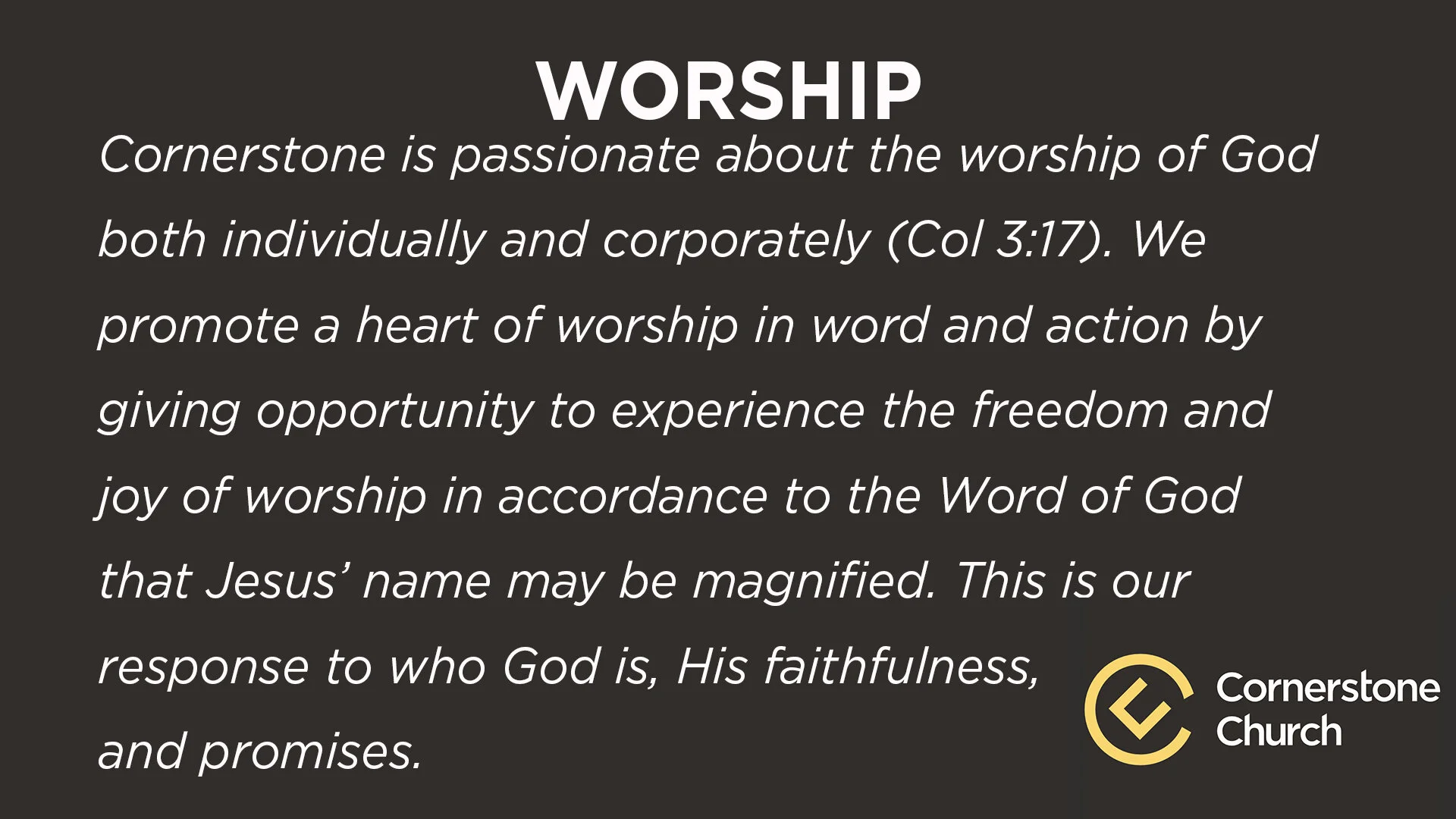 Vision Statement — Cornerstone Church