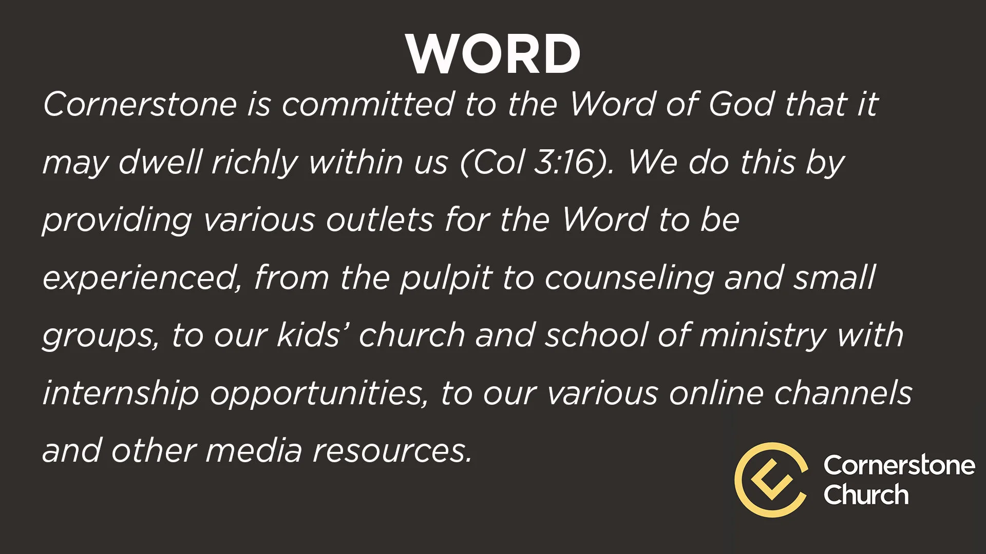 Vision Statement — Cornerstone Church