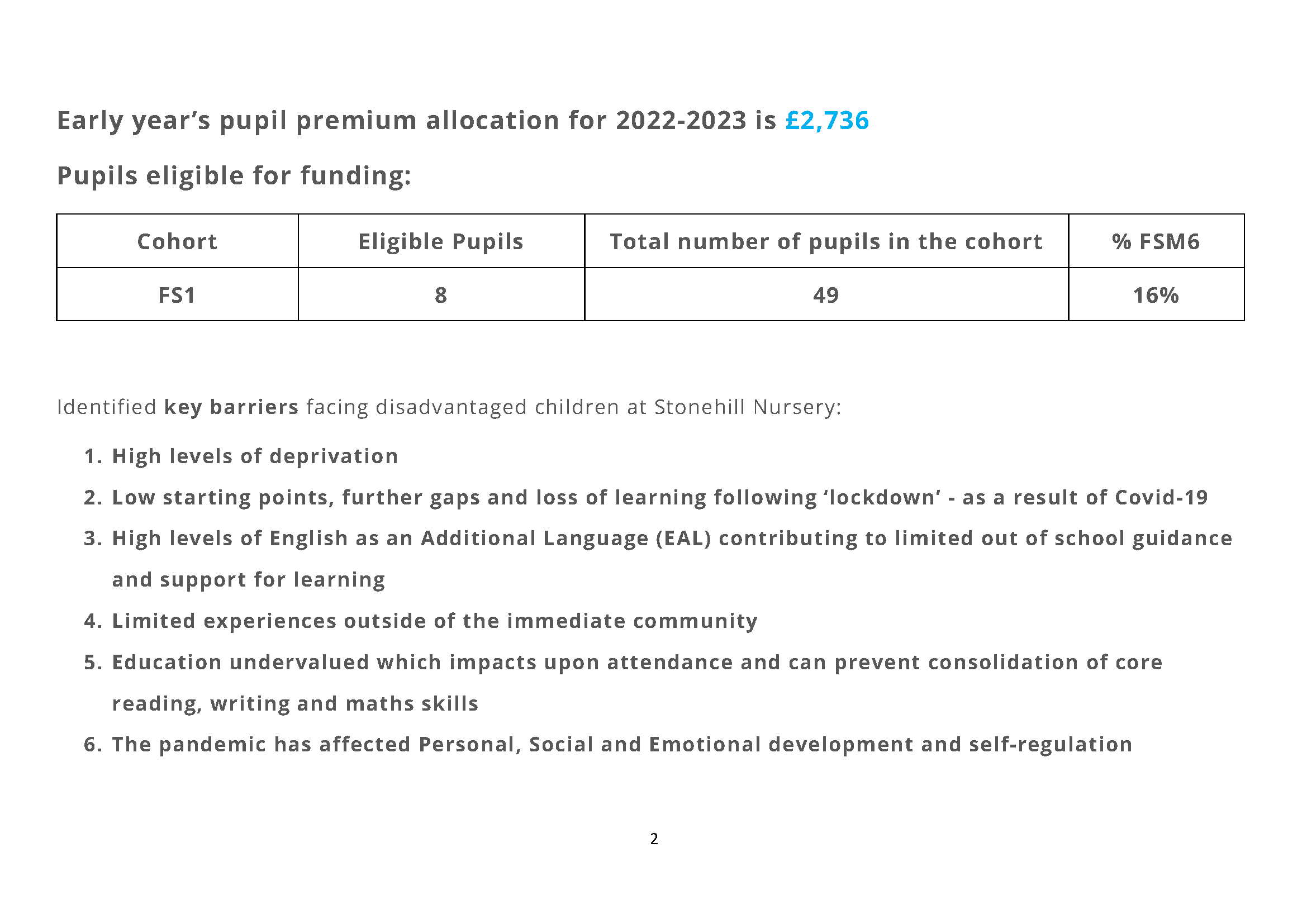 Pupil Premium — Stonehill Nursery School