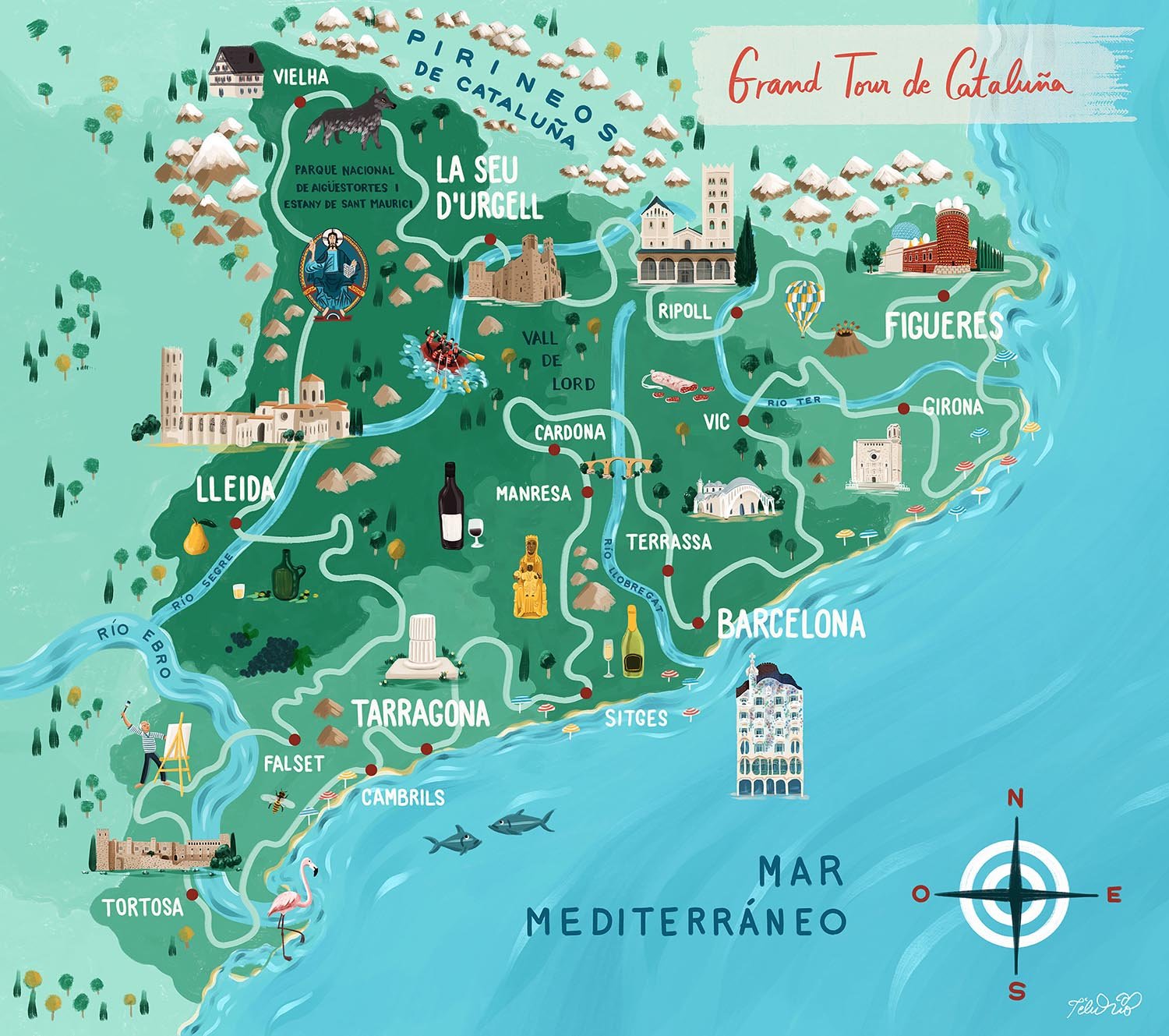 Illustrated touristic maps of Catalonia - Felix Diaz de Escauriaza ...