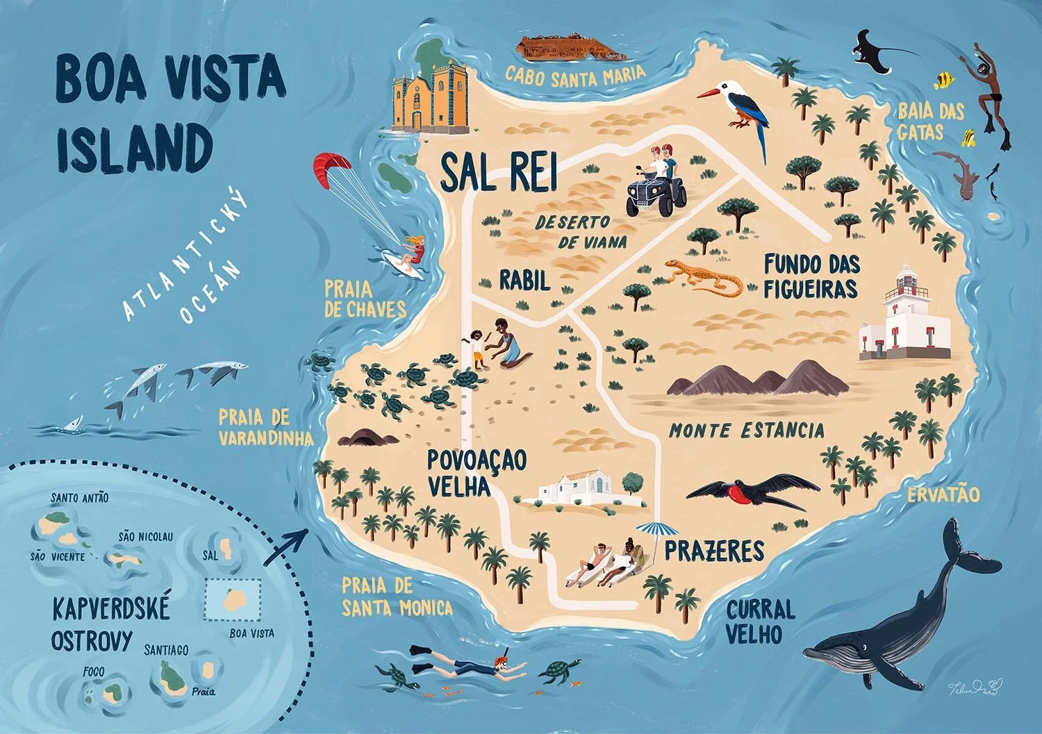Illustrated map of Boa Vista island (Cape Verde) - Felix Diaz de ...
