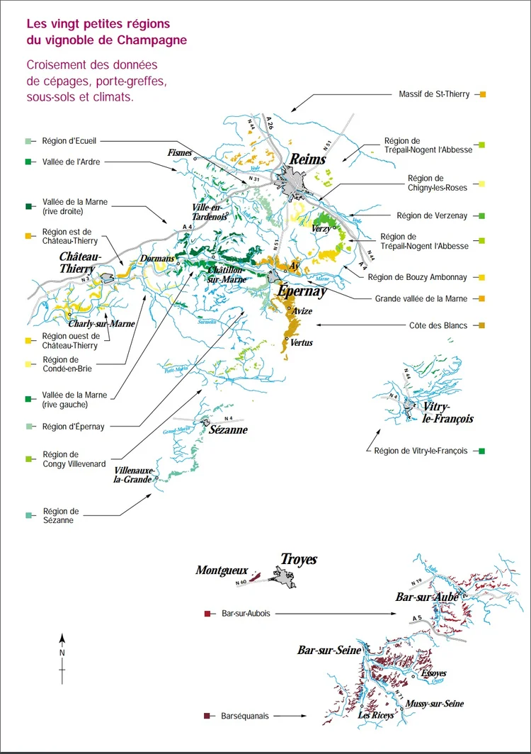 Maps of Champagne by grape plantings, 20 subregions and more ...