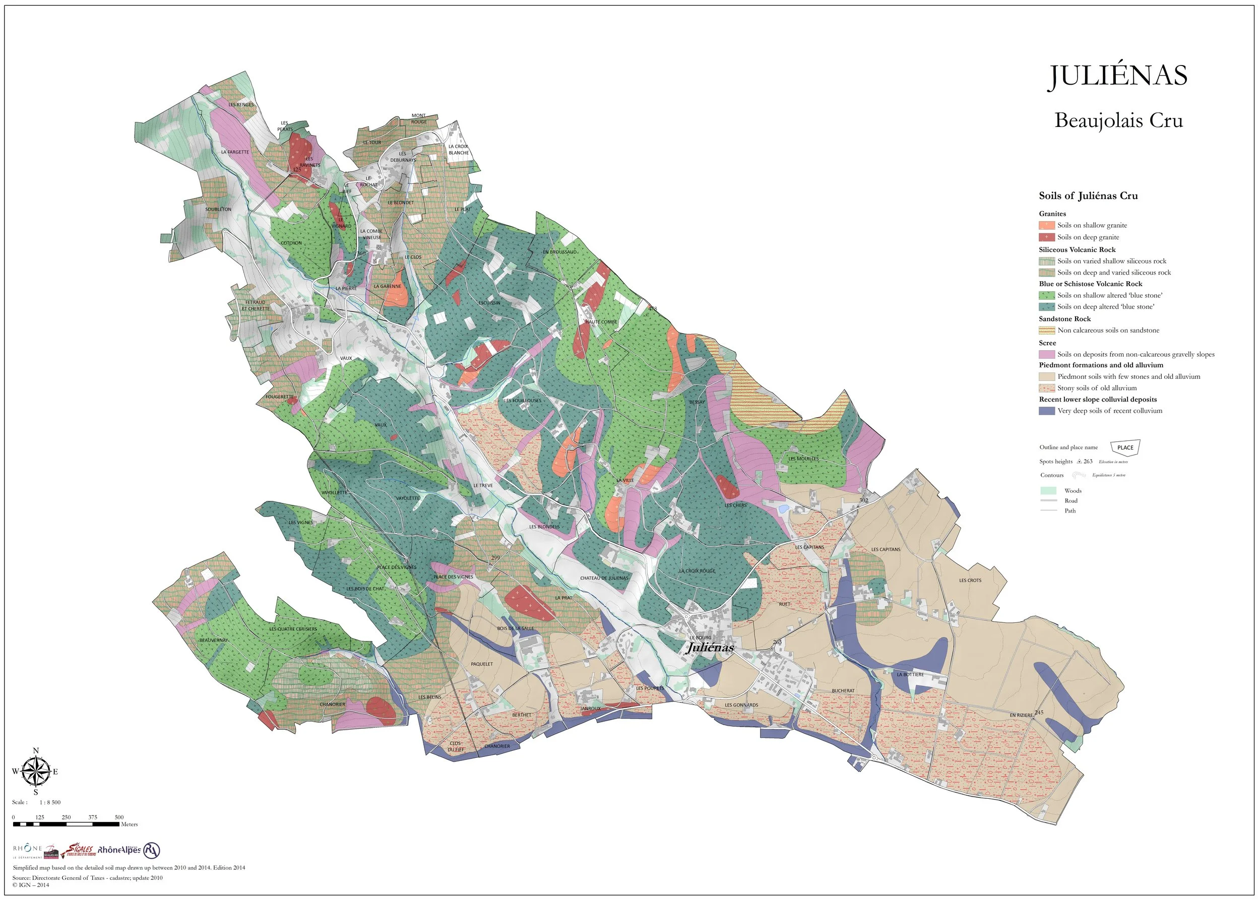 Maps of Beaujolais Crus with soil types. — Fernando Beteta, MS