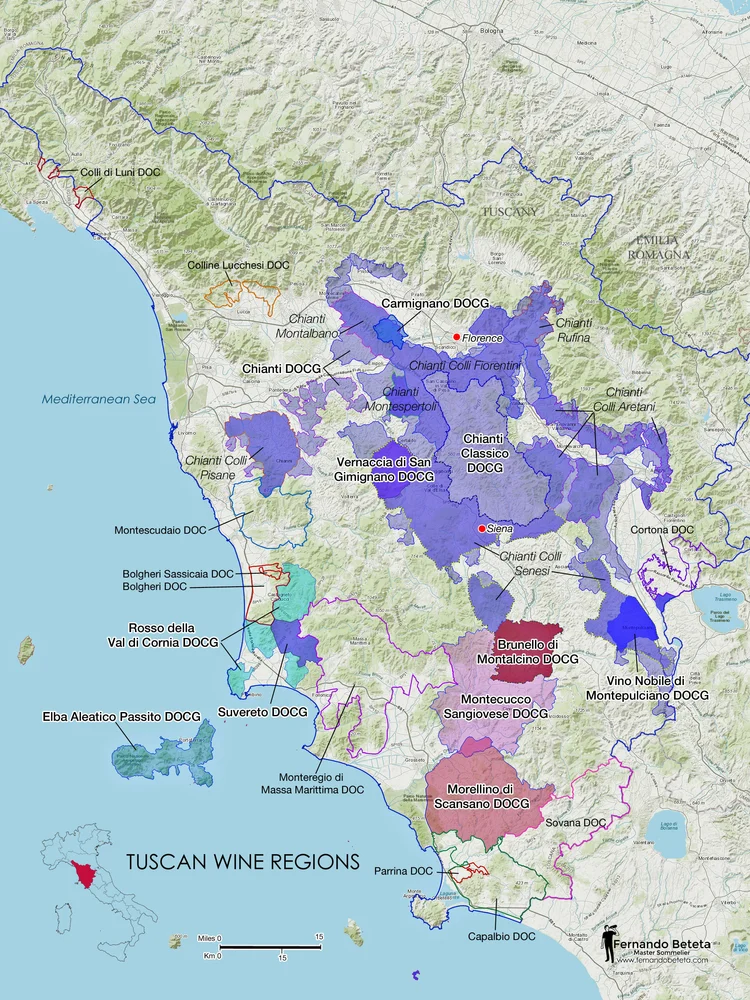 New map of the Wine Regions of Tuscany. — Fernando Beteta, MS